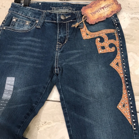 Trinity Ranch | Jeans | Western Leather Trim Rodeo Denim Ladies Jeans ...
